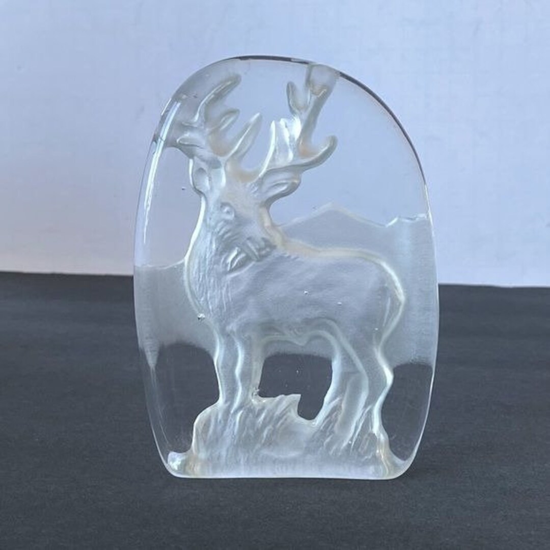 Stag Elk Deer Buck Caribou Etched Frosted Carved Glass Paperweight 4 ...