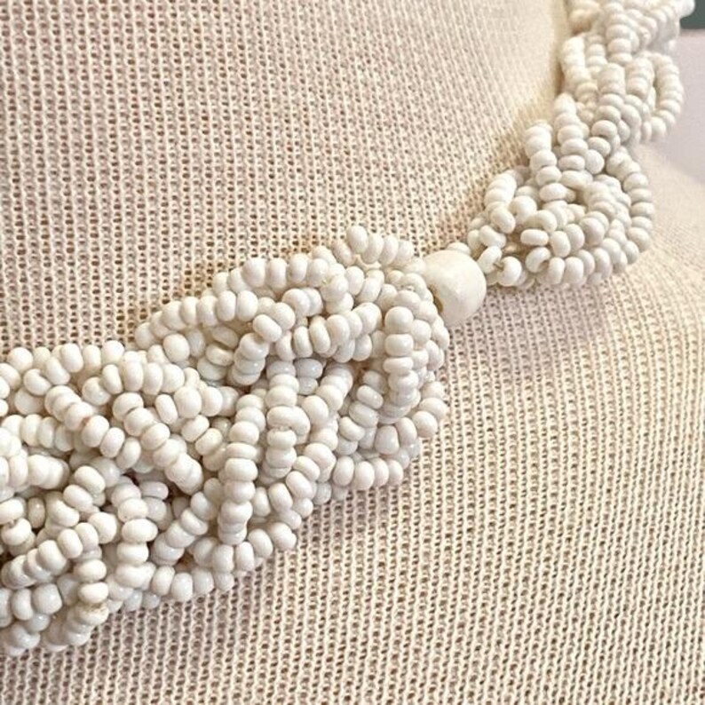 Vintage 1940s White Glass Micro-bead Twist Necklace & Earrings - Etsy