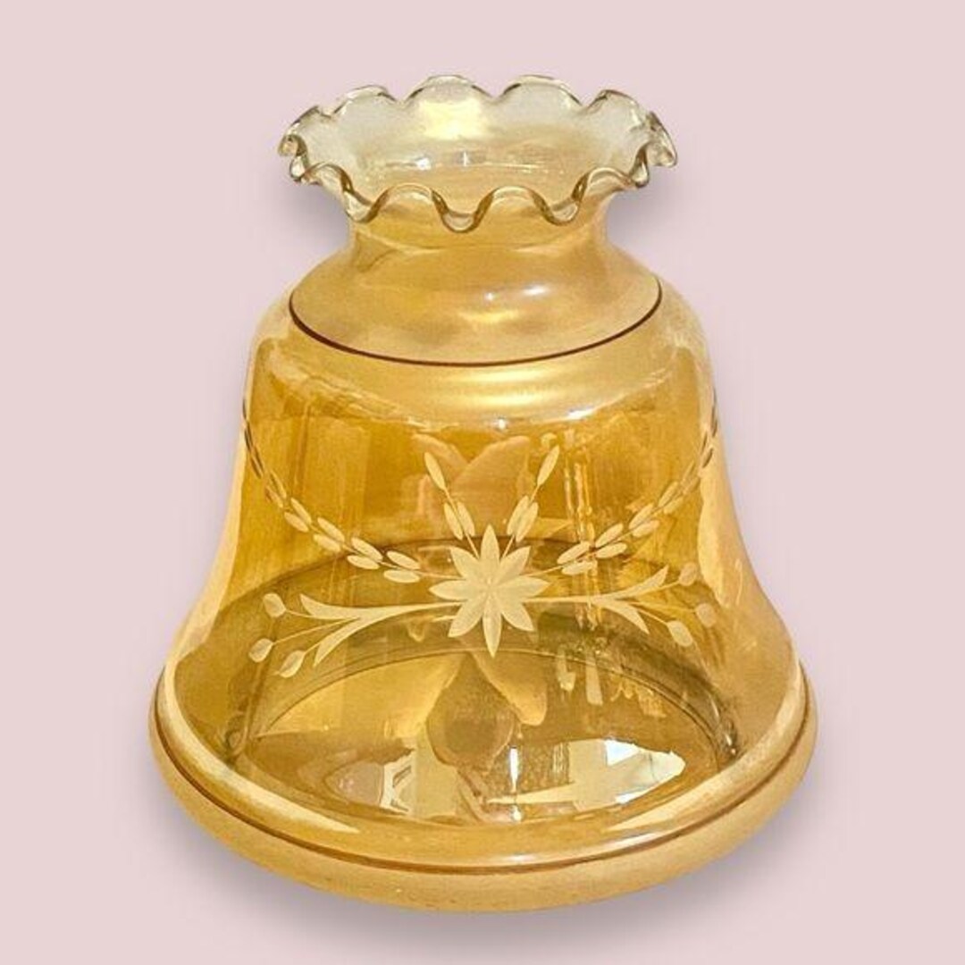 Vintage Amber Gold Iridescent Luster Lustre Glass Floral Etched ...