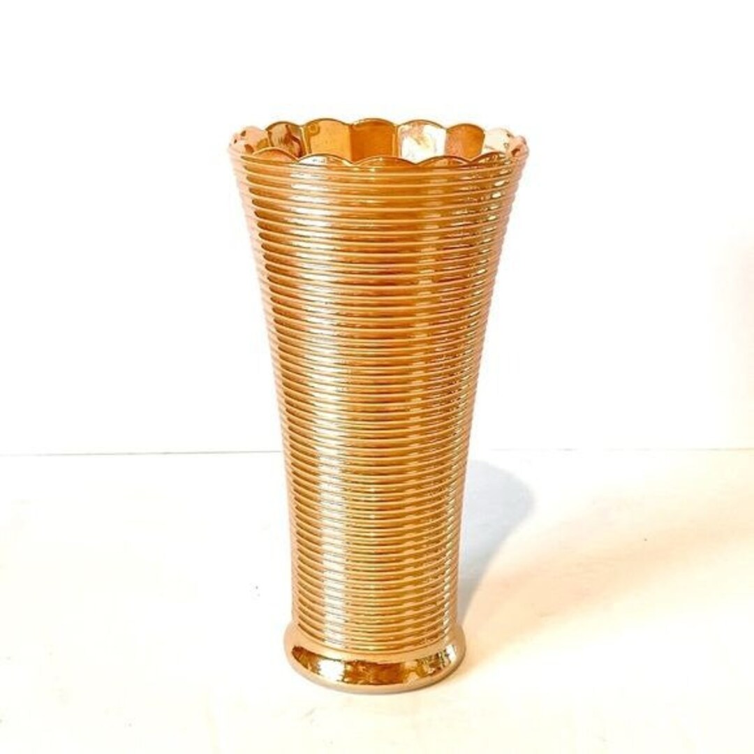 Vintage Fire King Marigold Peach Lusterware Ribbed Glass Vase 7 - Etsy