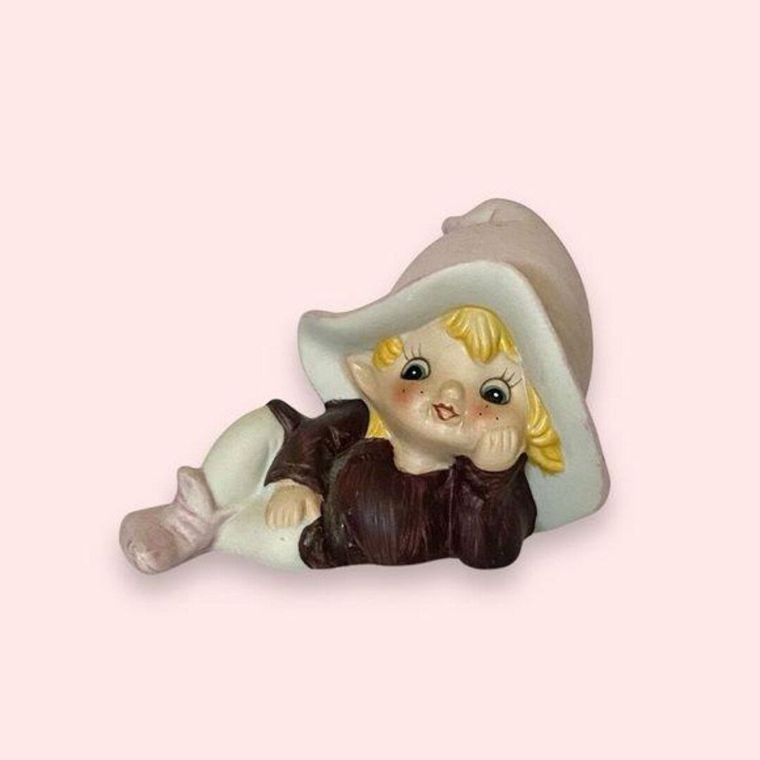 Homco Vintage Garden Pink Pixie Elf Fairy Child Figurine 5213 Ceramic ...