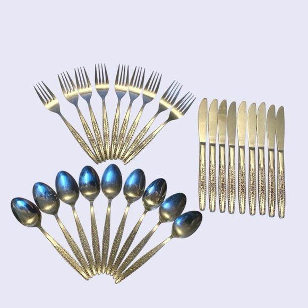 Vintage 27pc Interpur Japan Single Rose Pattern Flatware 9 Complete ...