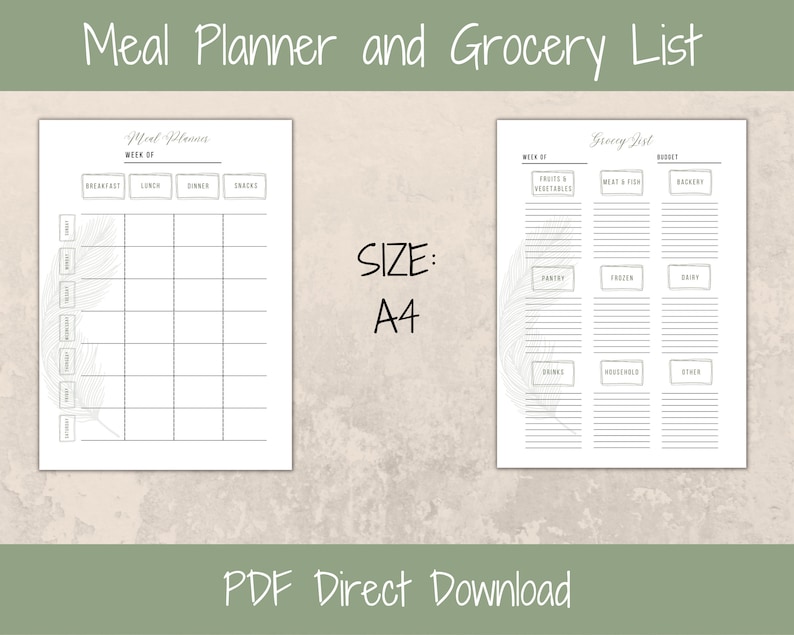 Printable Weekly Menu Planner and Grocery List Instant Download ...