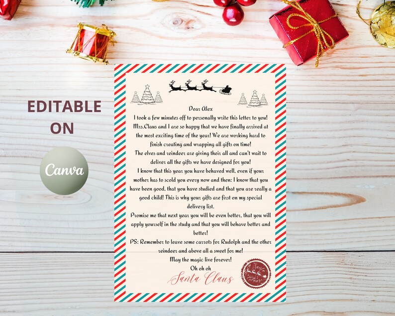 Editable Personalized Letter From Santa Claus CANVA Editable Letter ...