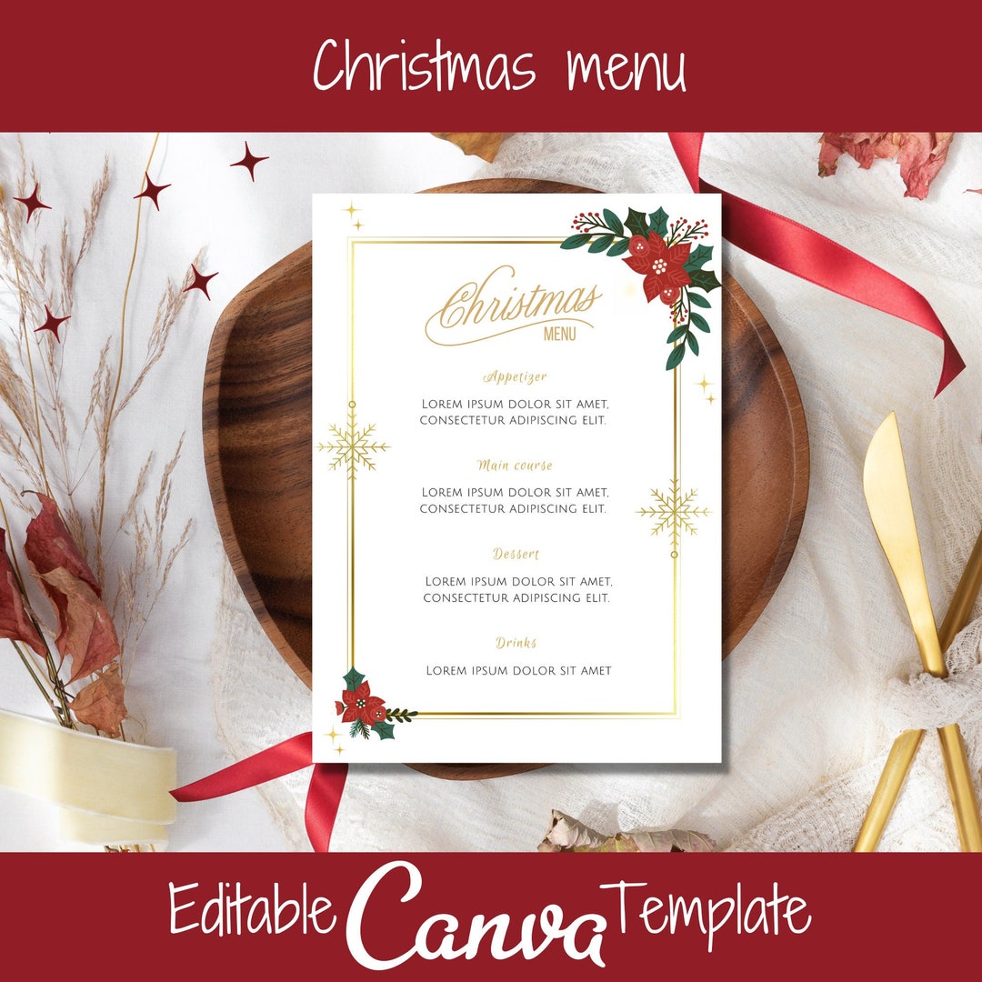 Canva Editable Christmas Menu,poinsettia Christmas Menu,christmas Diy ...