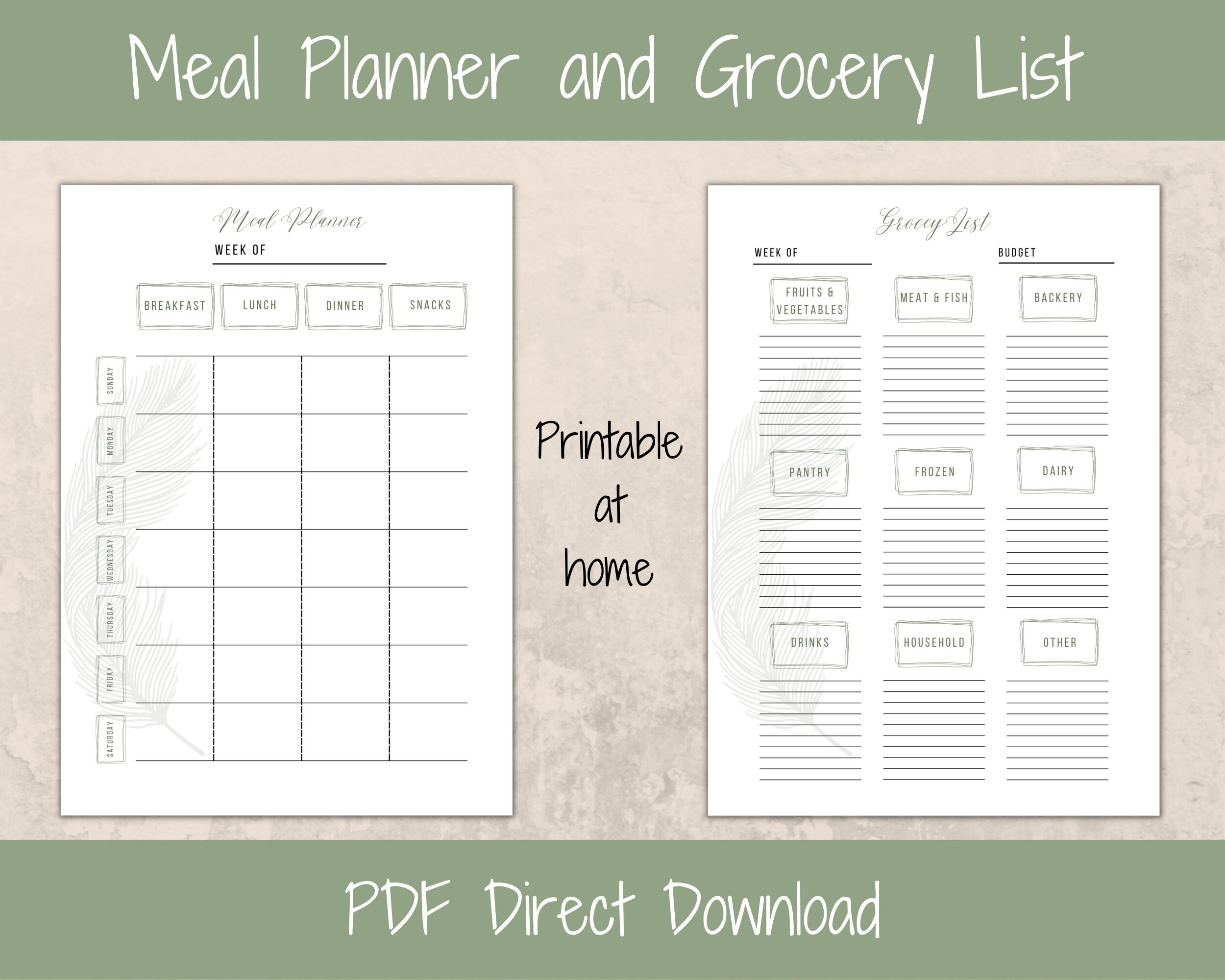 Printable Weekly Menu Planner and Grocery List Instant Download ...