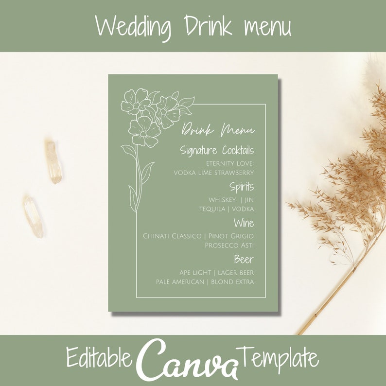 CANVA Editable Wedding Bar Menu | Bar Menu Sign Wedding Cocktail | Menu ...