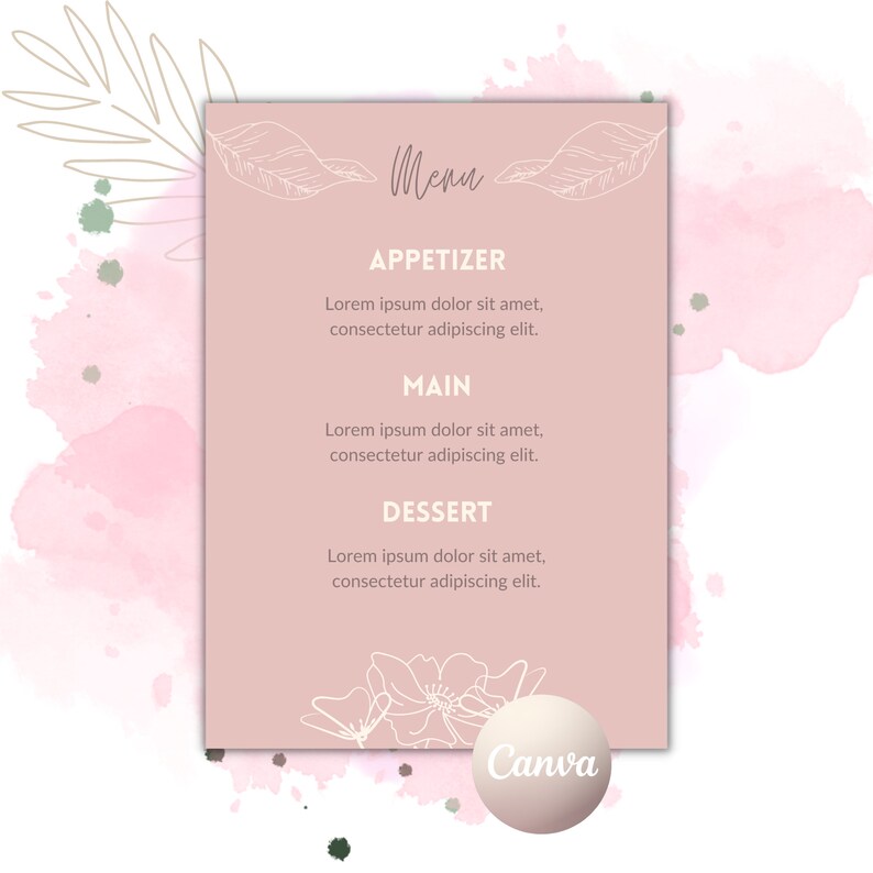 CANVA Editable Menu, Pink Menu, Brown Menu, Flower Menu, Easy Menu ...