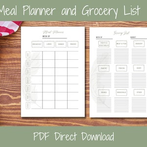 Printable Weekly Menu Planner and Grocery List Instant Download ...