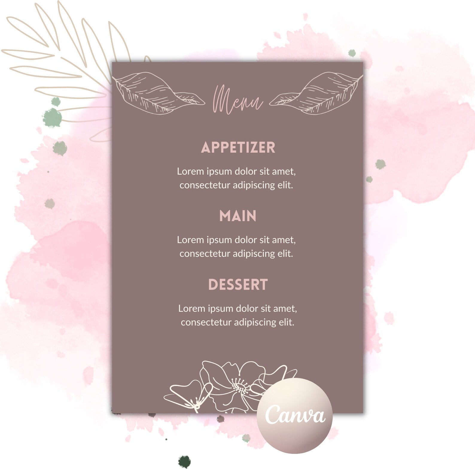CANVA Editable Menu, Pink Menu, Brown Menu, Flower Menu, Easy Menu ...