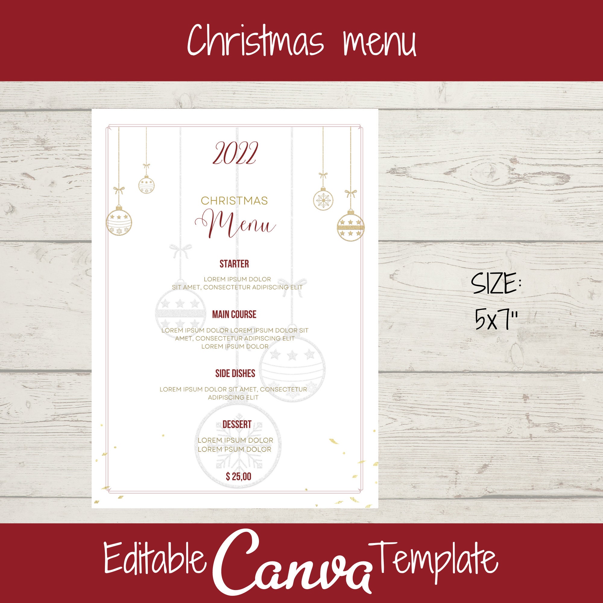 CANVA Christmas Menu Template, Christmas Menu, Editable Christmas Menu ...