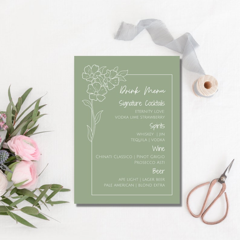 CANVA Editable Wedding Bar Menu | Bar Menu Sign Wedding Cocktail | Menu ...