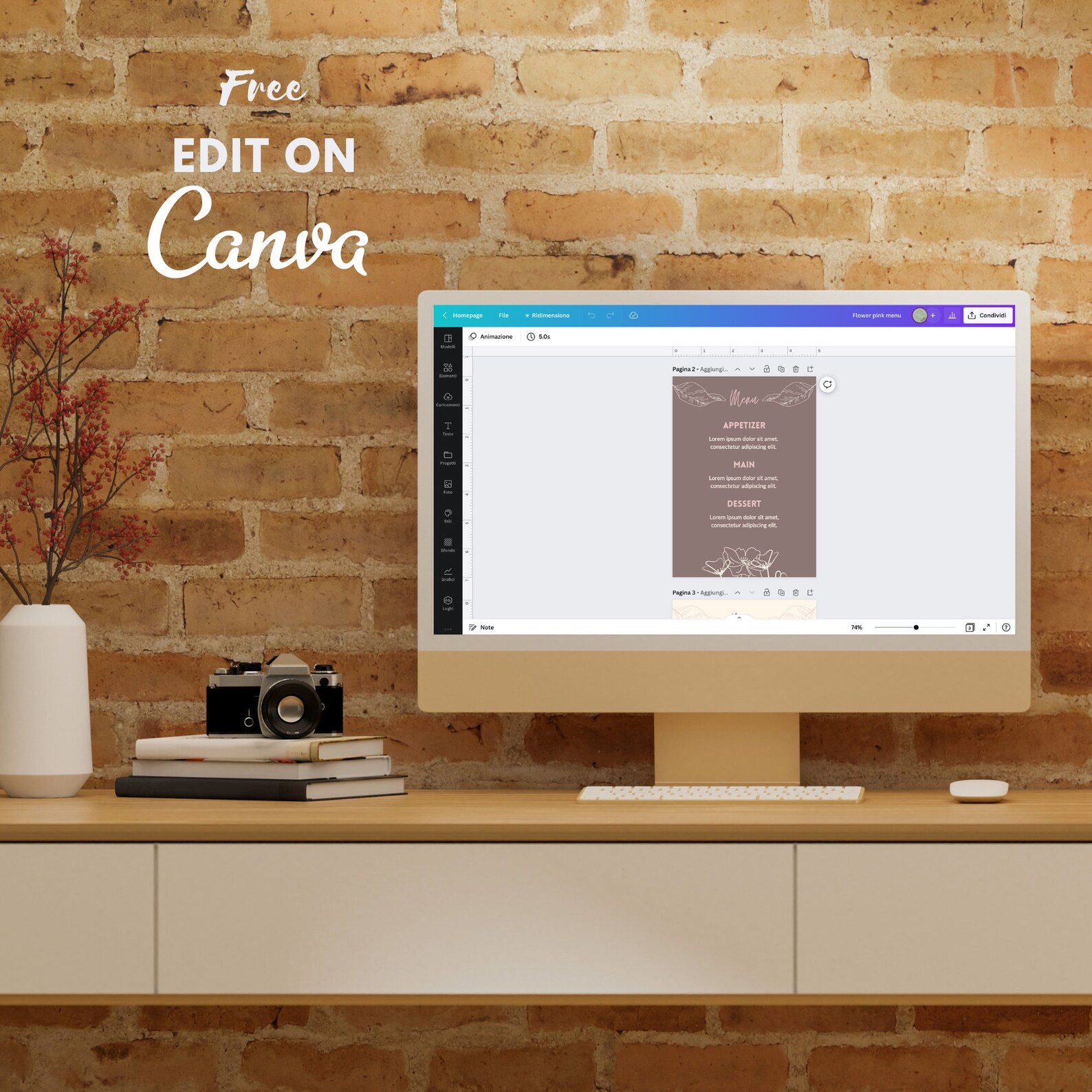 CANVA Editable Menu, Pink Menu, Brown Menu, Flower Menu, Easy Menu ...