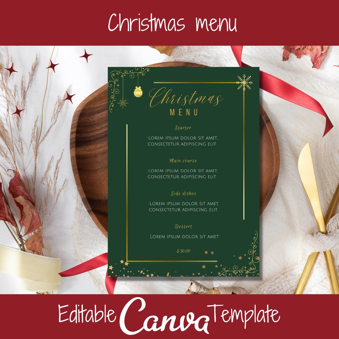 CANVA Christmas Menu Template, Christmas Restaurant Menu, Editable Xmas ...