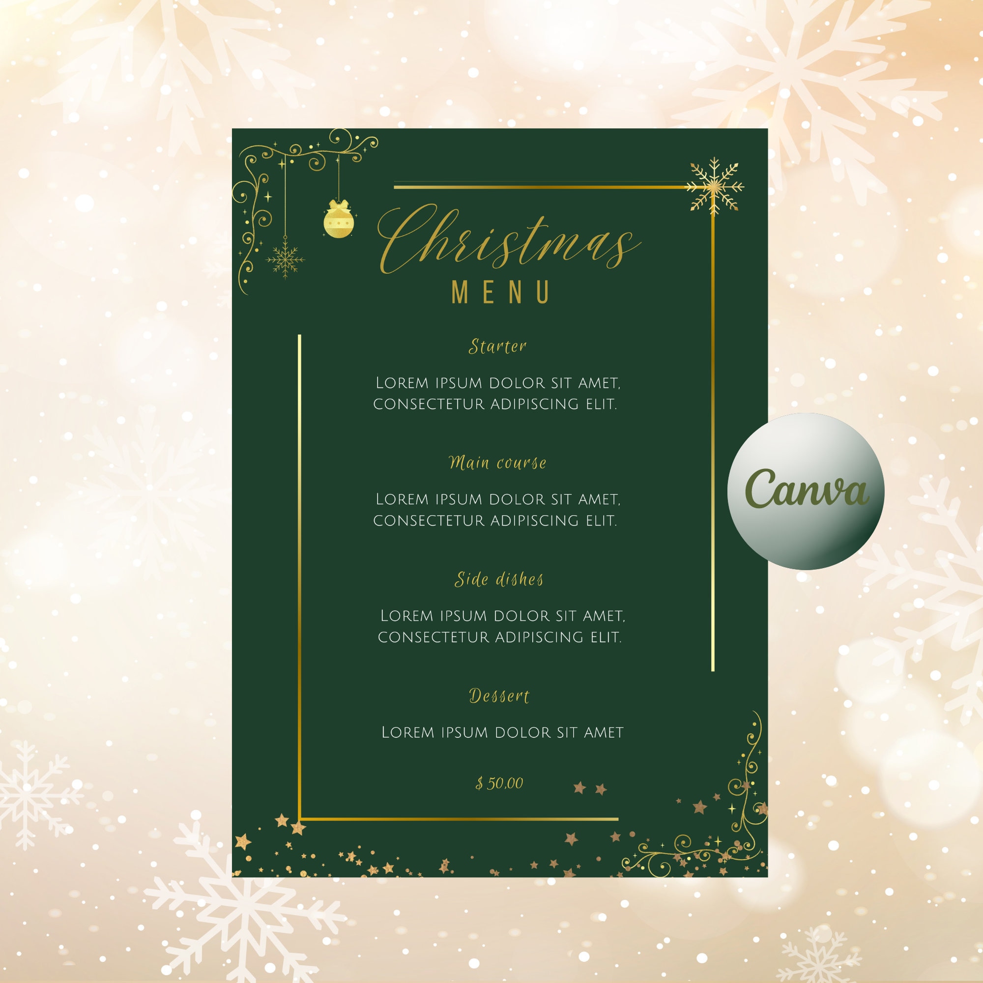 CANVA Christmas Menu Template, Christmas Restaurant Menu, Editable Xmas ...