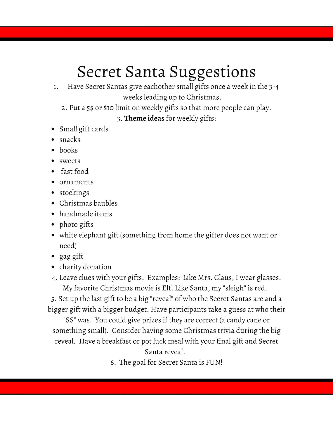 The Complete Secret Santa Organizer Printable Instant - Etsy