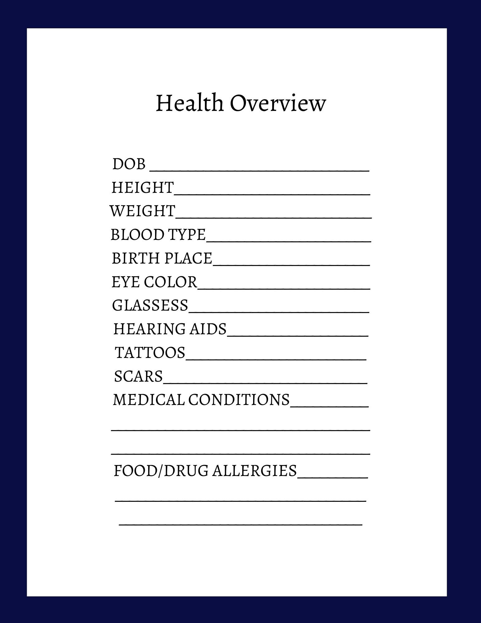 Medical Information Planner, Printable Medical Records Binder ...