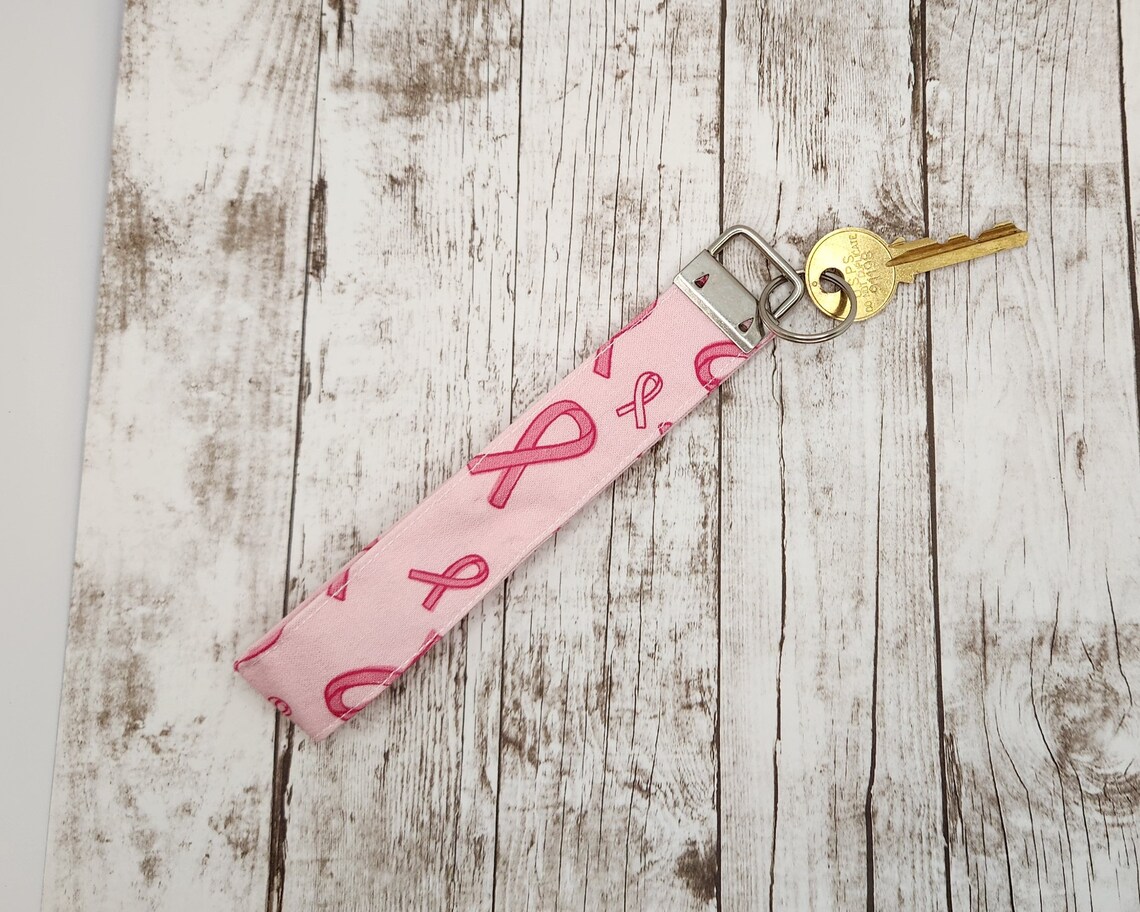 Pink Ribbon Fabric Keychain, Breast Cancer Key Fob Wristlet, Gift Idea ...