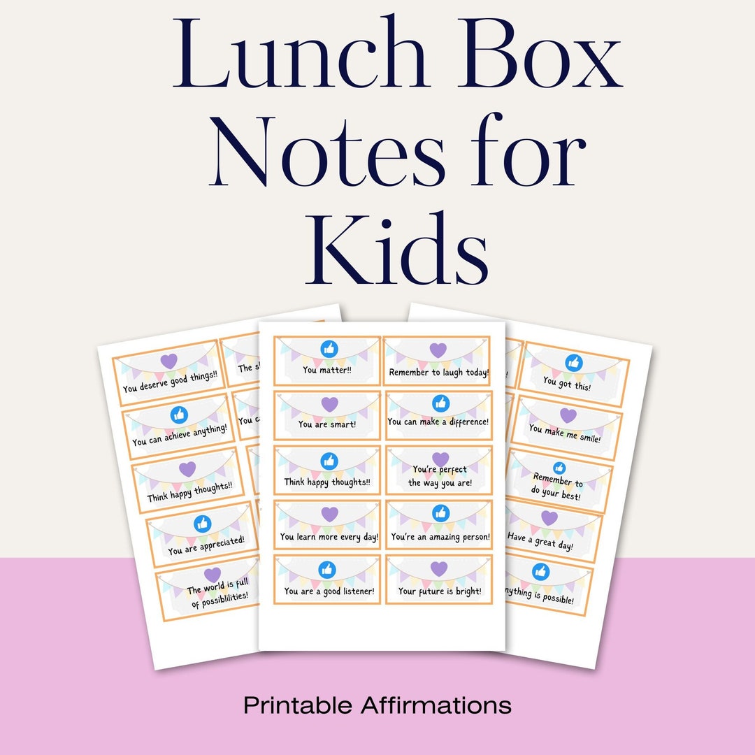 Lunch Box Notes Printable, Lunch Notes for Kids, Positive Affirmations ...