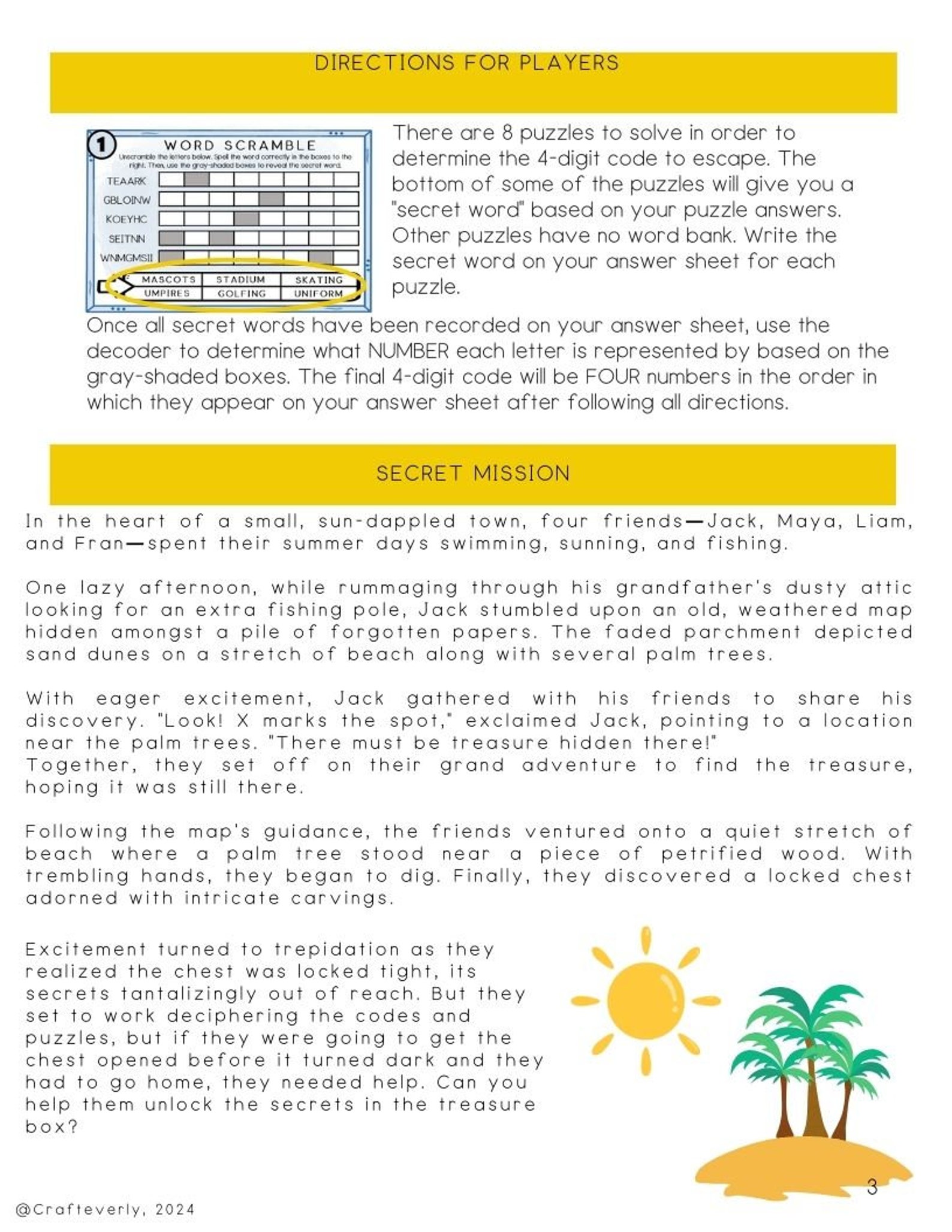 Summer Fun Escape Room Kit: DIY Printable Puzzle Game (digital Product ...