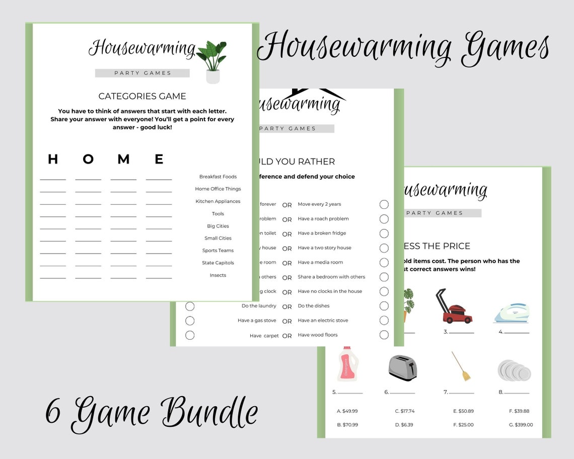 Printable Housewarming Party Games Bundle, New Home Party, Game Night ...