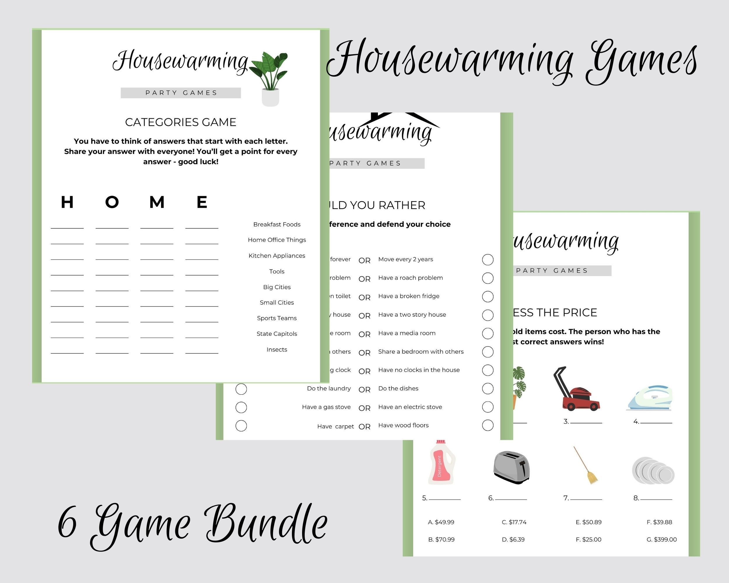 Printable Housewarming Party Games Bundle, New Home Party, Game Night ...