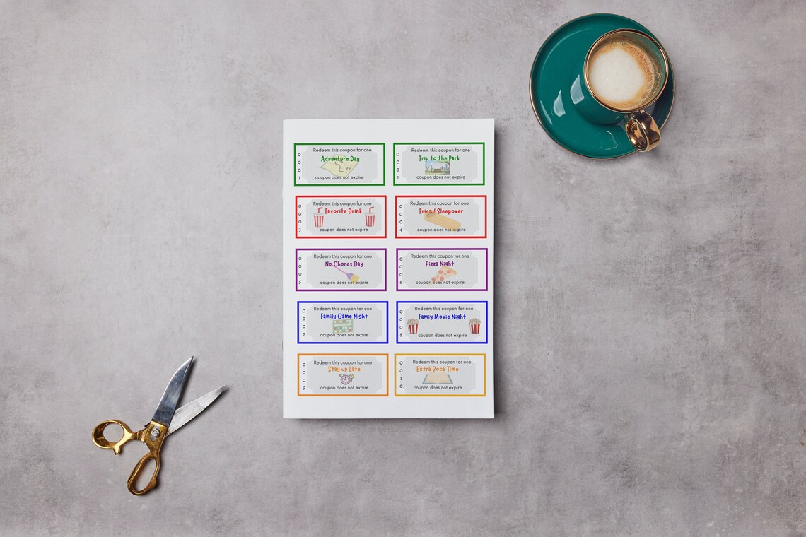 Kids Reward Coupons: Printable Chore Tickets (digital Download) - Etsy