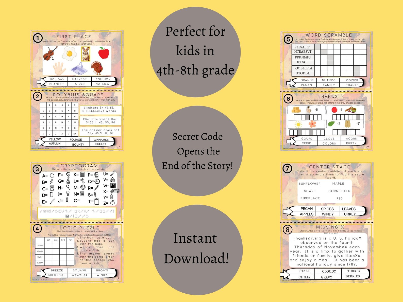 Fall Fun Escape Room Kit: Printable Kids Puzzles (PDF Download) - Etsy