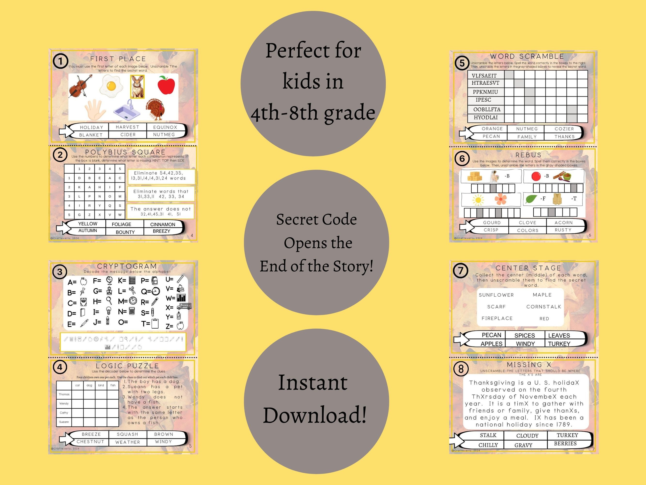 Fall Fun Escape Room Kit: Printable Kids Puzzles (PDF Download) - Etsy