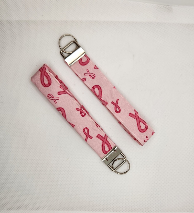 Pink Ribbon Fabric Keychain, Breast Cancer Key Fob Wristlet, Gift Idea ...
