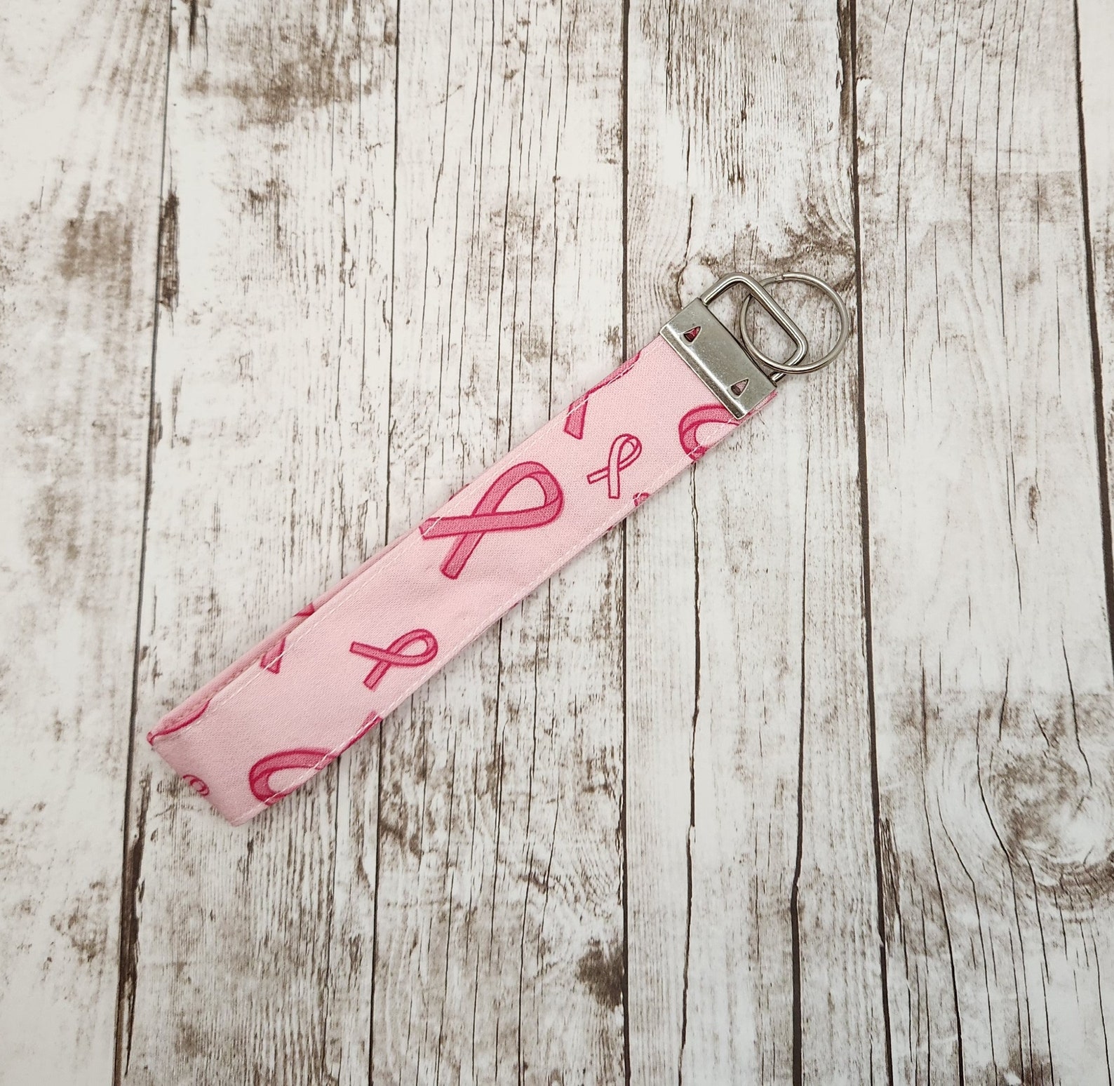 Pink Ribbon Fabric Keychain, Breast Cancer Key Fob Wristlet, Gift Idea ...