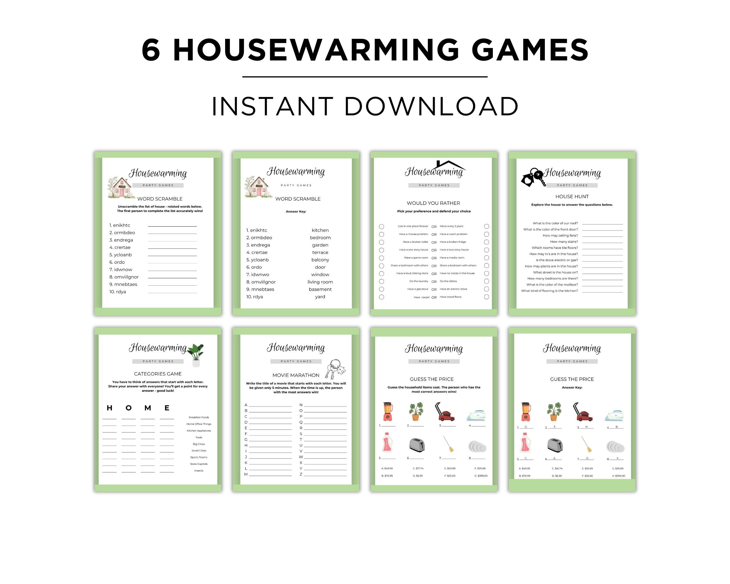 Printable Housewarming Party Games Bundle, New Home Party, Game Night ...