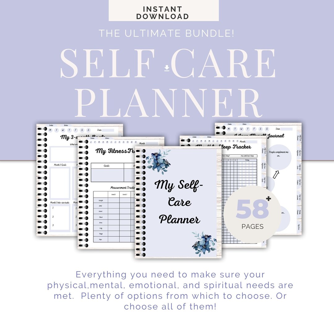 The Ultimate Self Care Planner Bundle,feminine Style Blue, 58 Pages of ...