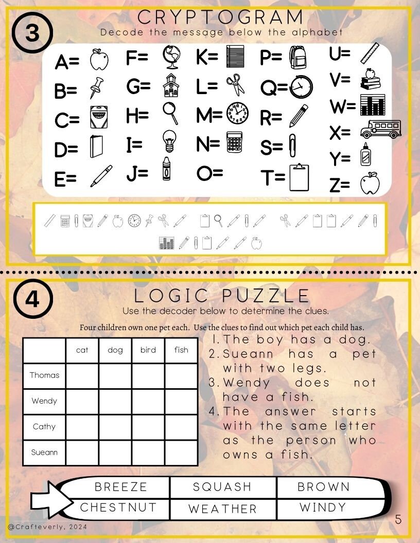 Fall Fun Escape Room Kit: Printable Kids Puzzles (PDF Download) - Etsy