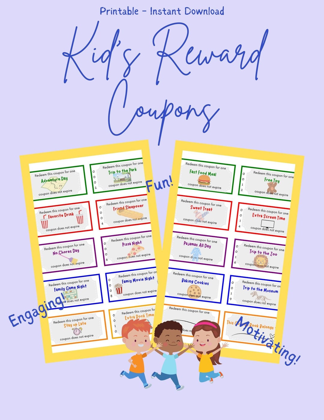 Kids Reward Coupons Printable, Reward Coupon Booklet, Reward Tickets ...