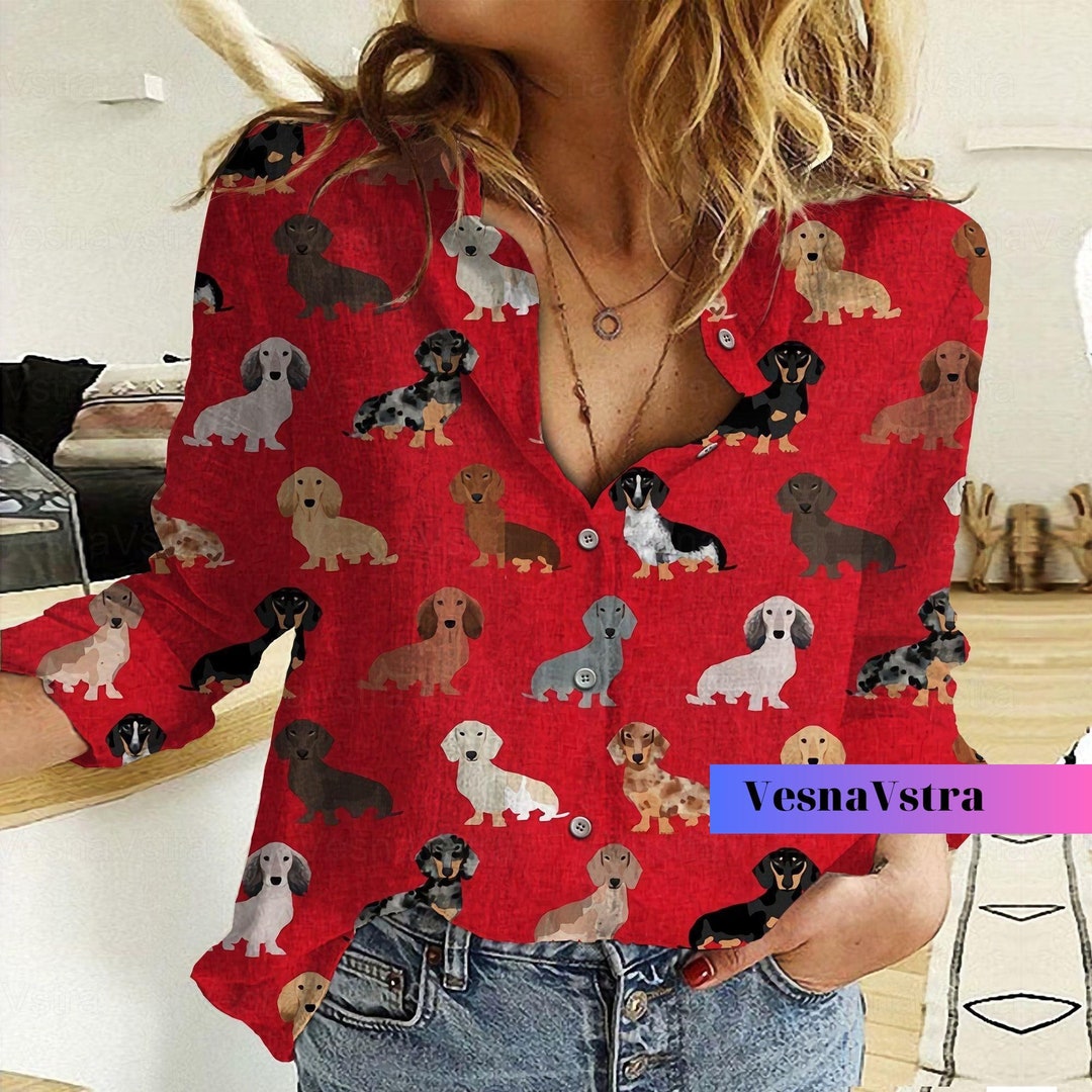 Dachshund Red Linen Shirt, Dachshund Shirt Women, Funny Dachshund Shirt ...