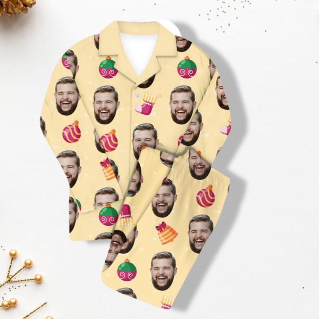 Custom Photo Pajamas Set With Face, Unisex Christmas Printed Pajamas ...