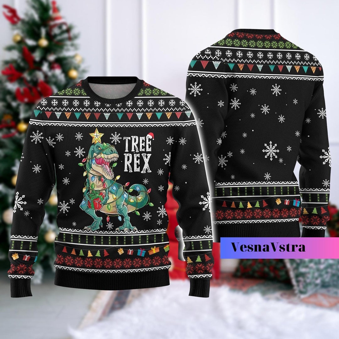 Tree Rex Christmas Sweater, Dinosaur Ugly Christmas Sweater, Holiday ...