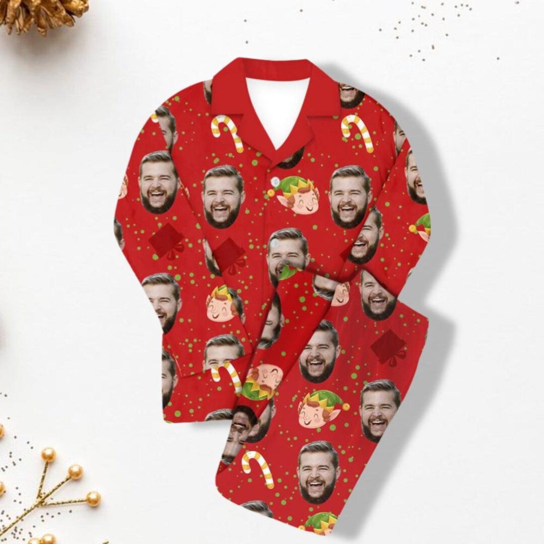 Custom Christmas Photo Pajamas Set, Personalized Face Unisex Pajamas ...