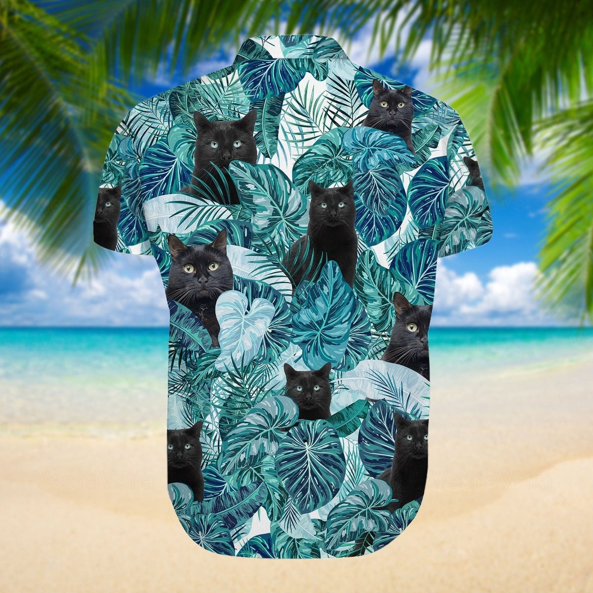 Black Cat Hawaiian Shirt, Black Cat Shirt, Black Cat Shirt Women, Cat ...