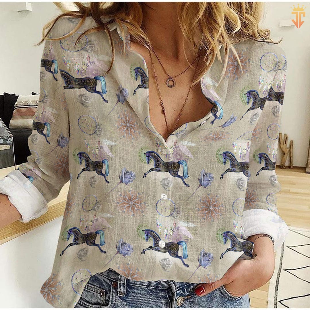Horse Blouse Shirt, Horse Casual Shirt, Horse Women Blouses, Gift for Horse Lover, Western Women ...