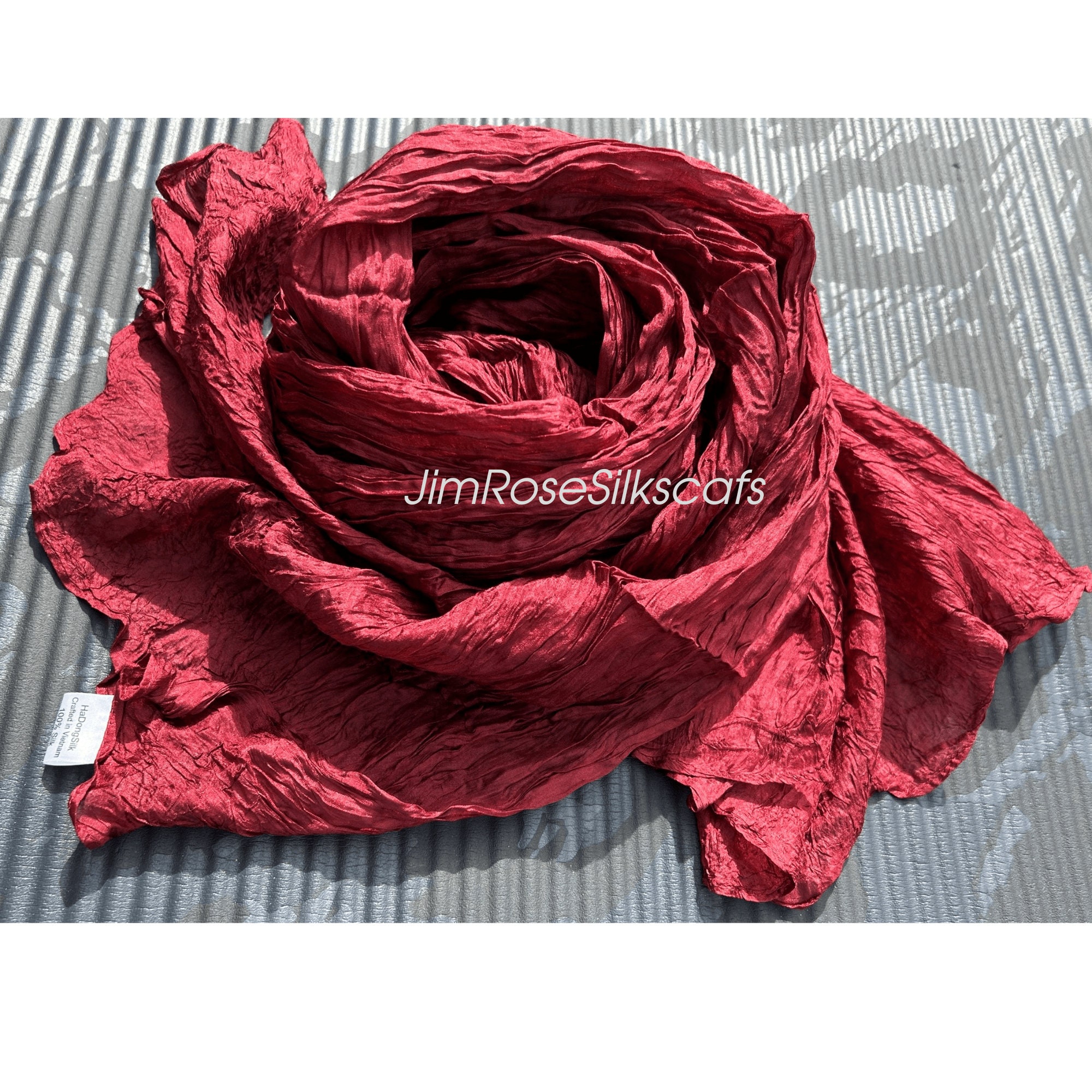 Red Crinkle Silk Scarf 100% Pure Silk Long Scarf Wine Plain Silk Scarf ...