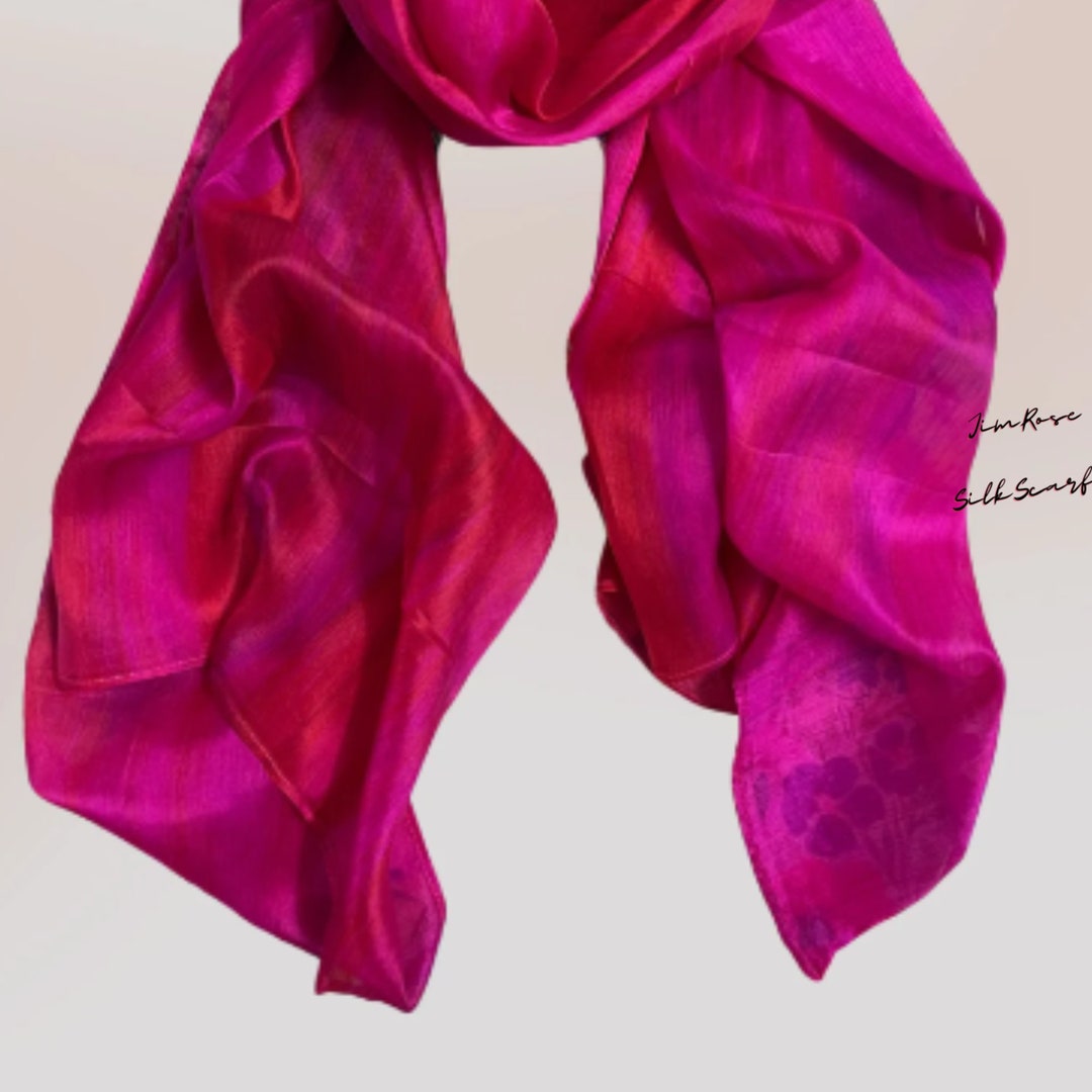 Handwoven Mulberry Silk Scarf: Fuchsia Pink Ombre, Lightweight Travel ...