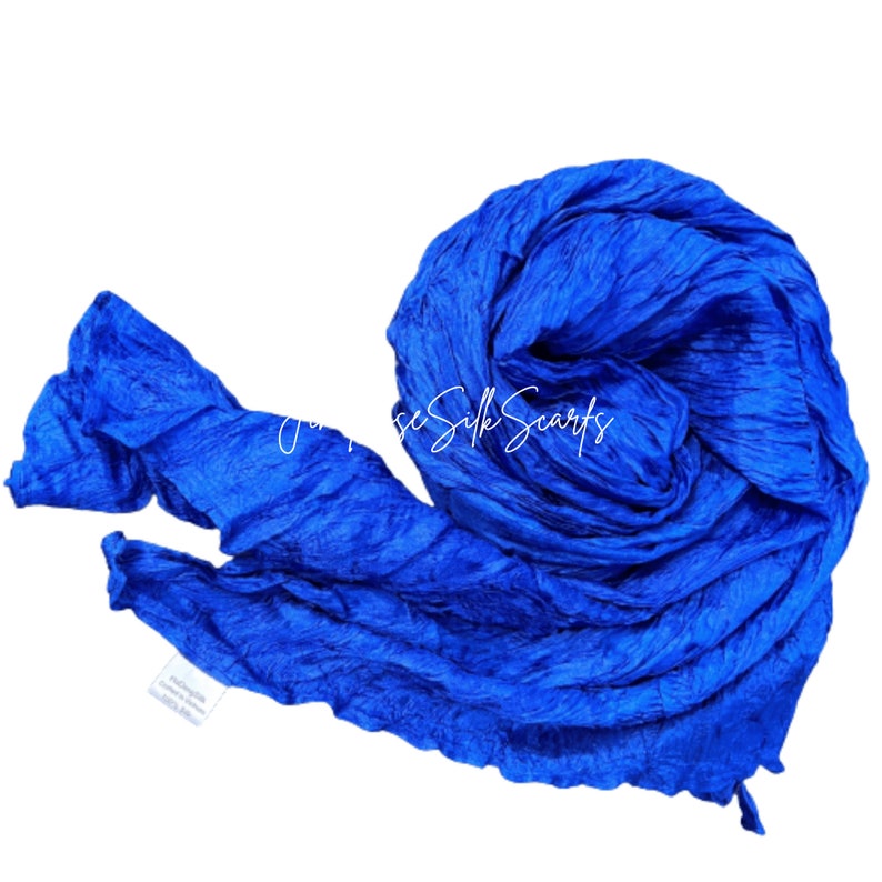 Cobalt Blue 100% Pure Silk Crinkle Scarf: Vietnamese Artisan Handwoven ...