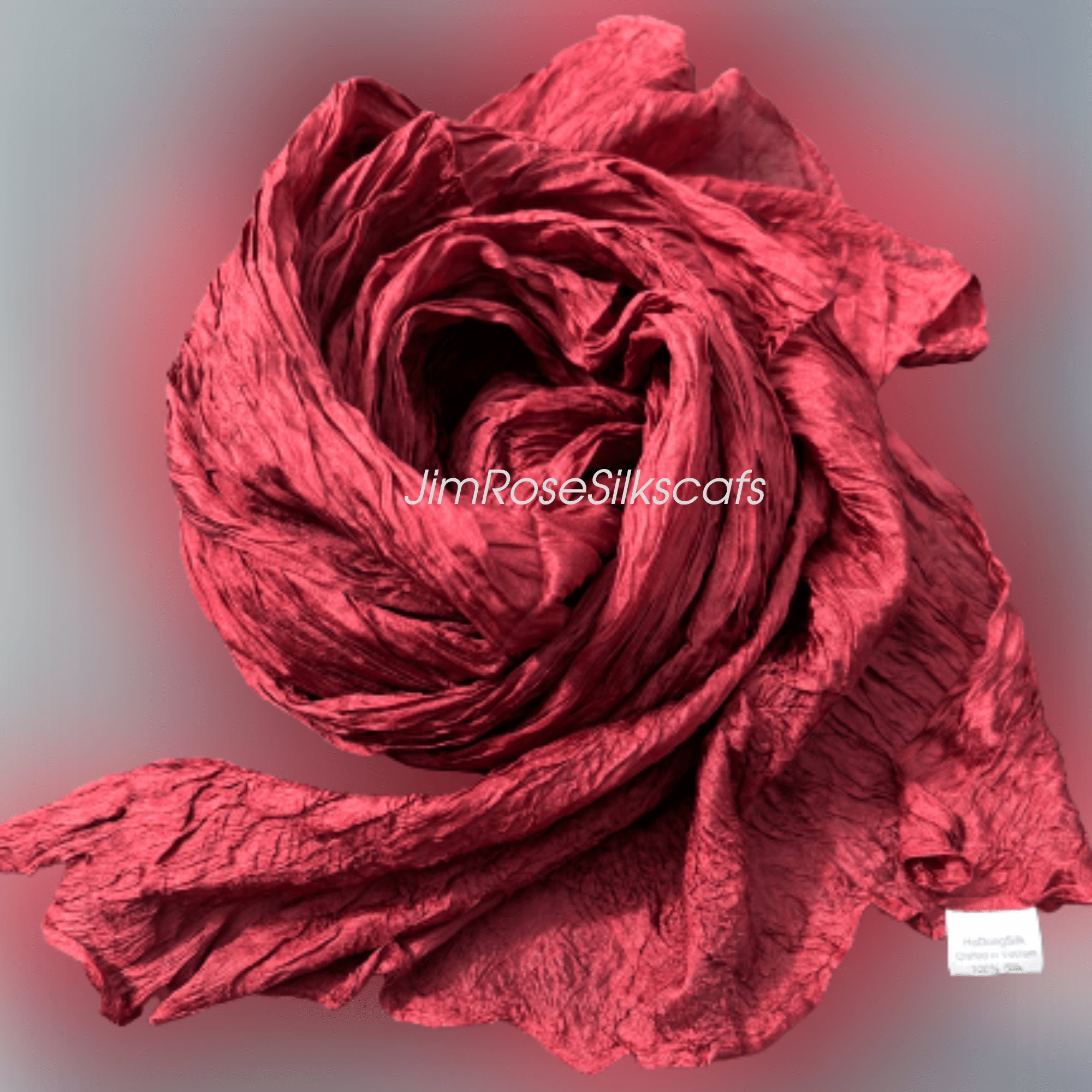 Red Crinkle Silk Scarf 100% Pure Silk Long Scarf Wine Plain Silk Scarf ...