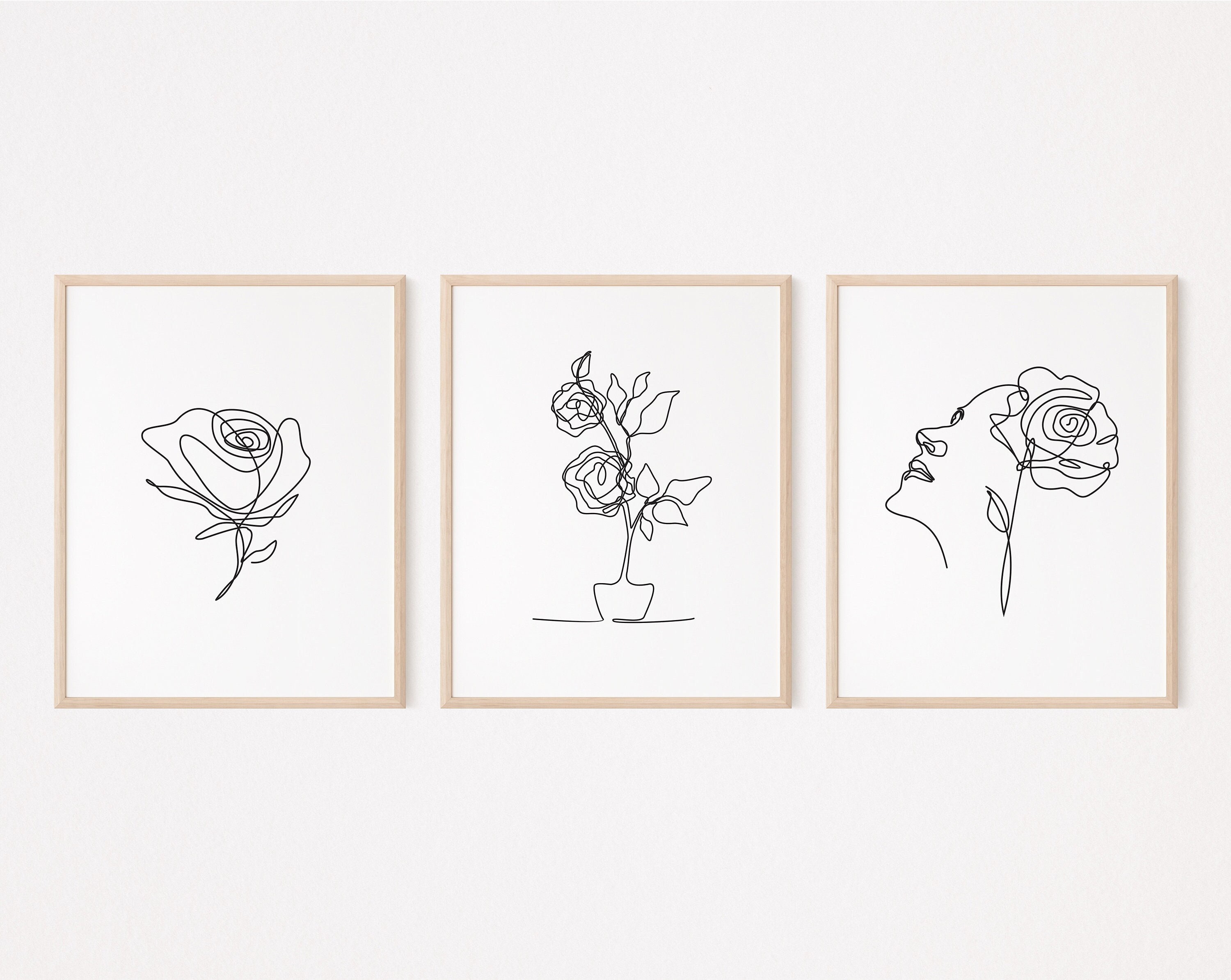 3 Rose Line Art Print/poster/flower Wall Art Printable/minimalist Wall ...