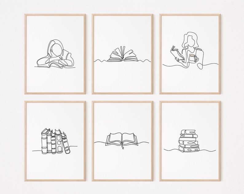 6 Reading Posters/women Coffee Book Printable/library Wall Art/reading ...