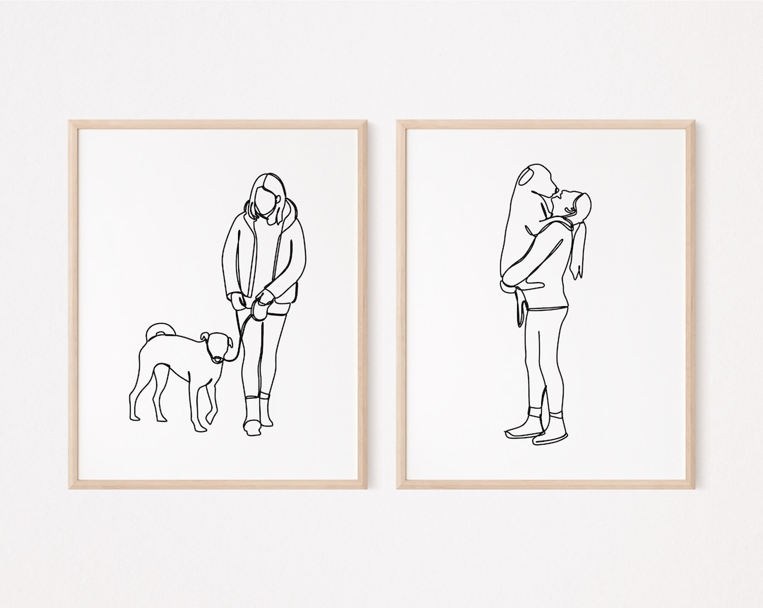 Girl and Dog Line Art Print/pet and Owner Wall Art/dog Lover Gift ...