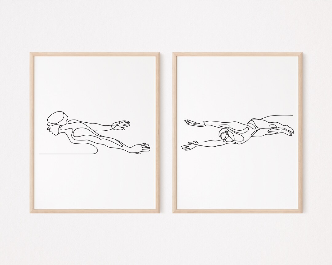 2 Swimming Posters/female Swimmer Wall Art/water Sports Print/printable ...