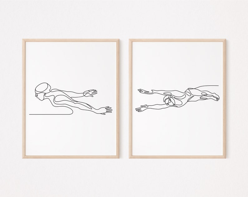 2 Swimming Posters/female Swimmer Wall Art/water Sports Print/printable ...